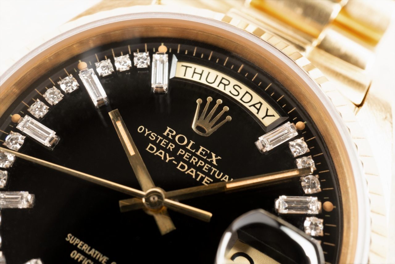18038 Day-Date 36 (super rare black lacquer string baguette dial ...
